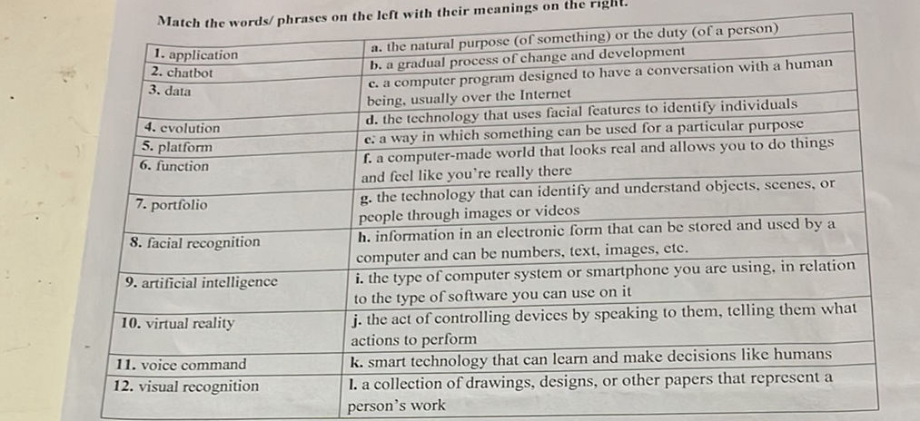 Match the words/phrases on the left with | StudyX
