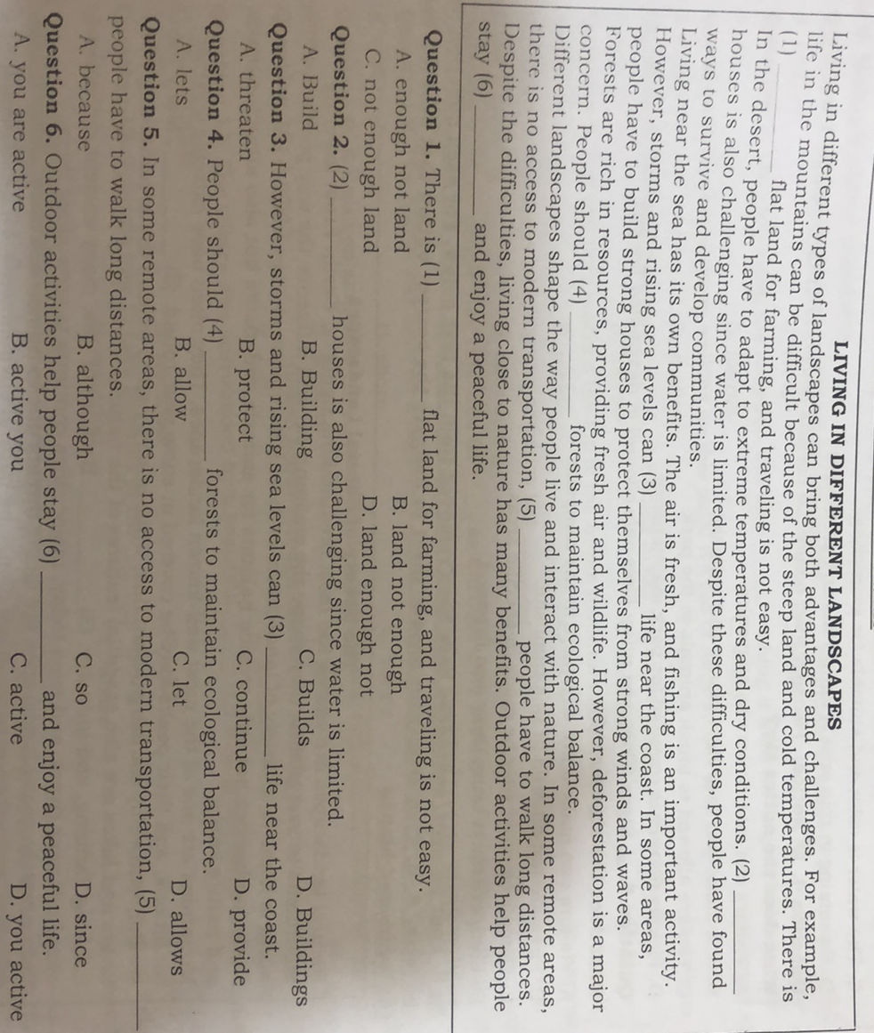 Question 1. There is (1) A. enough not land | StudyX