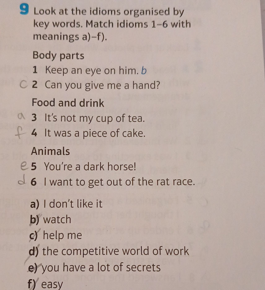 9 Look at the idioms organised by key words. | StudyX