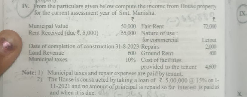 IV. From the particulars given below compute | StudyX