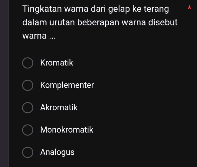 Tingkatan warna dari gelap ke terang dalam | StudyX