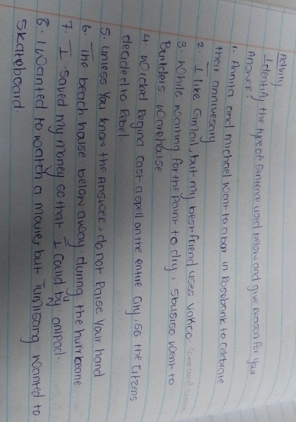 Activity Identify the type of sentence used | StudyX