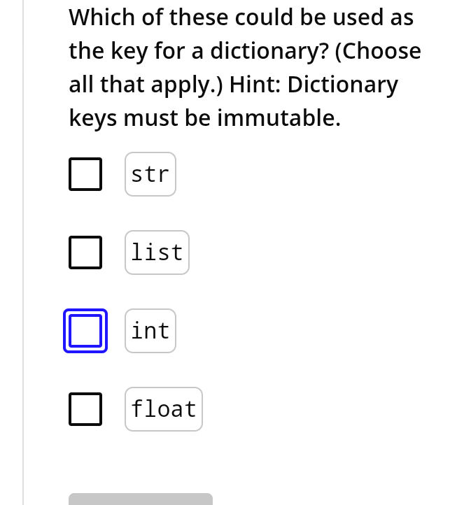 Which of these could be used as the key for