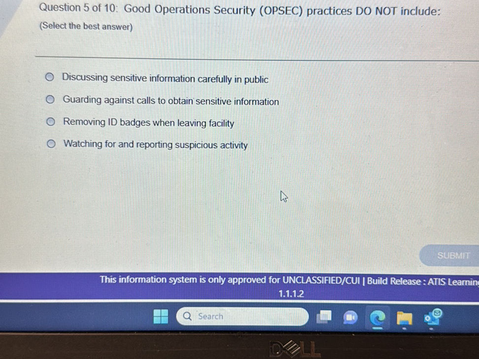 Question 5 of 10: Good Operations Security | StudyX