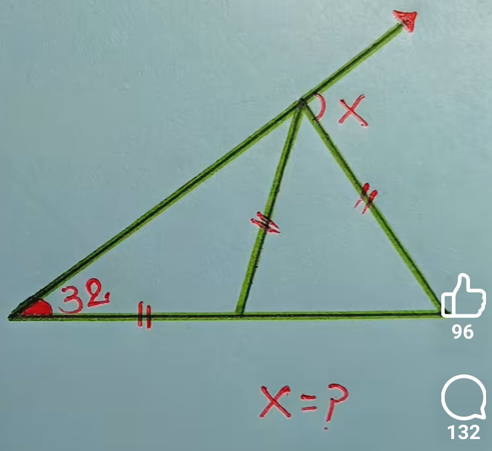 In the figure, one angle is $32$ degrees. | StudyX