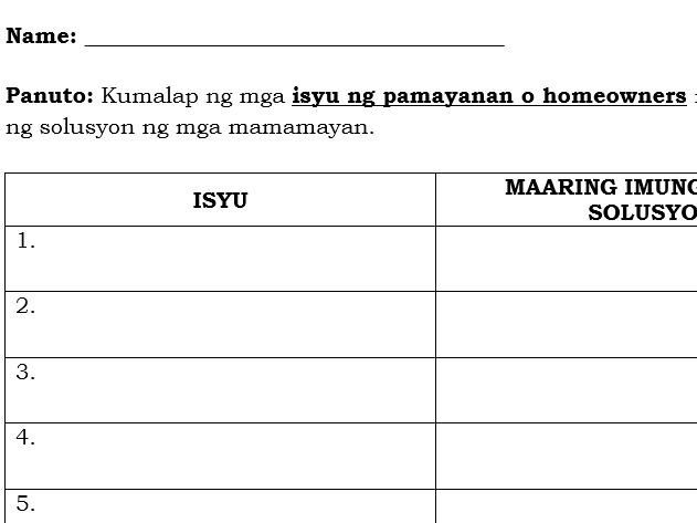 Name: Panuto: Kumalap ng mga isyu ng | StudyX
