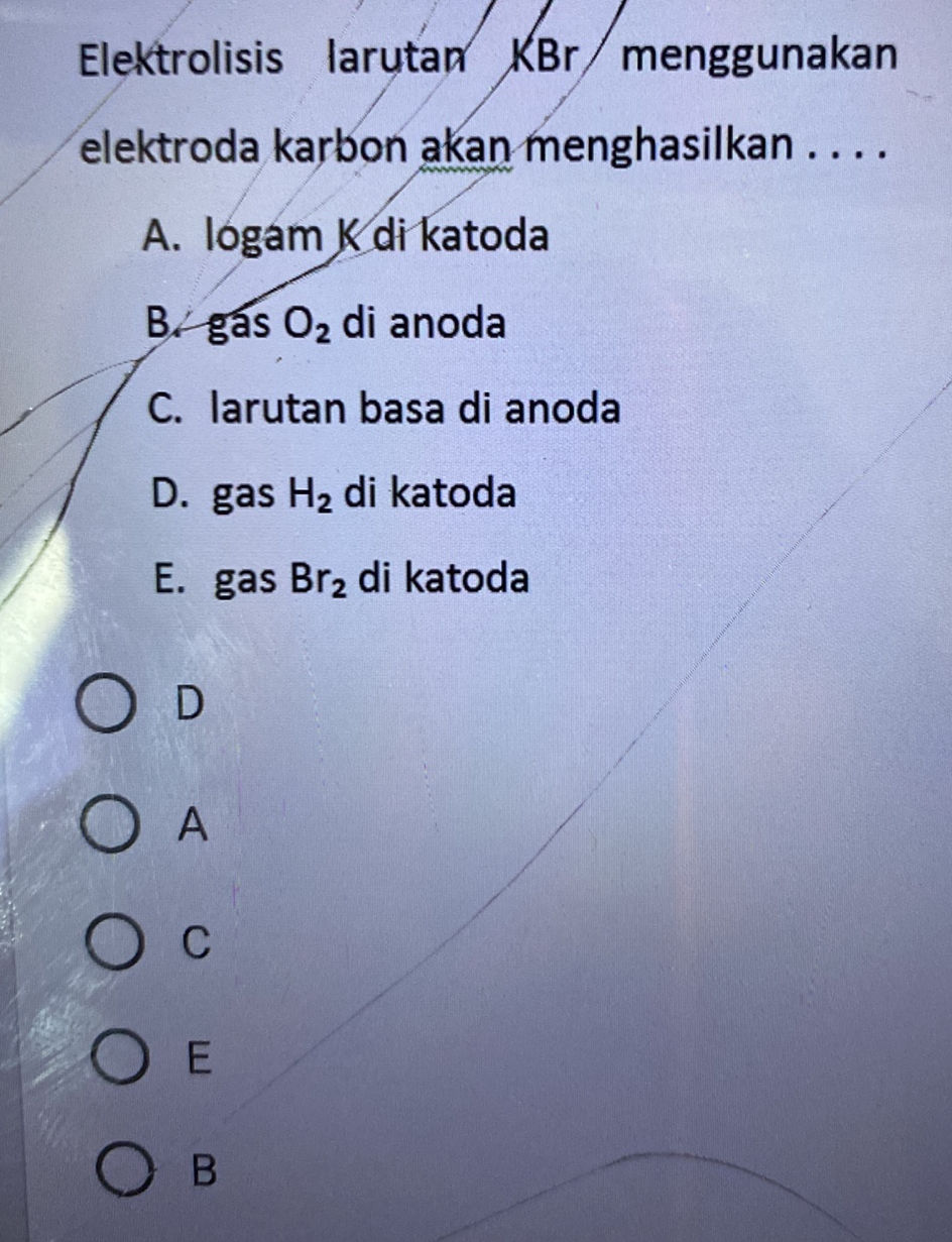 Elektrolisis larutan KBr menggunakan | StudyX