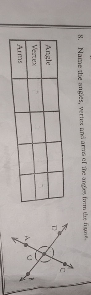 8. Name the angles, vertex and arms of the | StudyX
