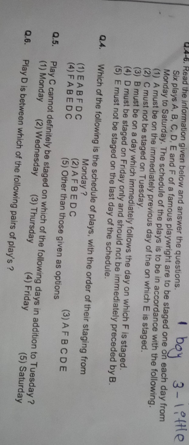 Q.4-6. Read the information given below and | StudyX