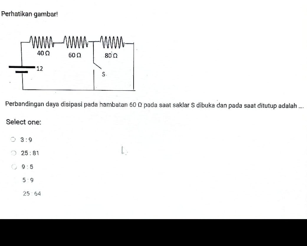 Perhatikan gambar! ``` 40 Ω 60 Ω 80 Ω 12 S | StudyX