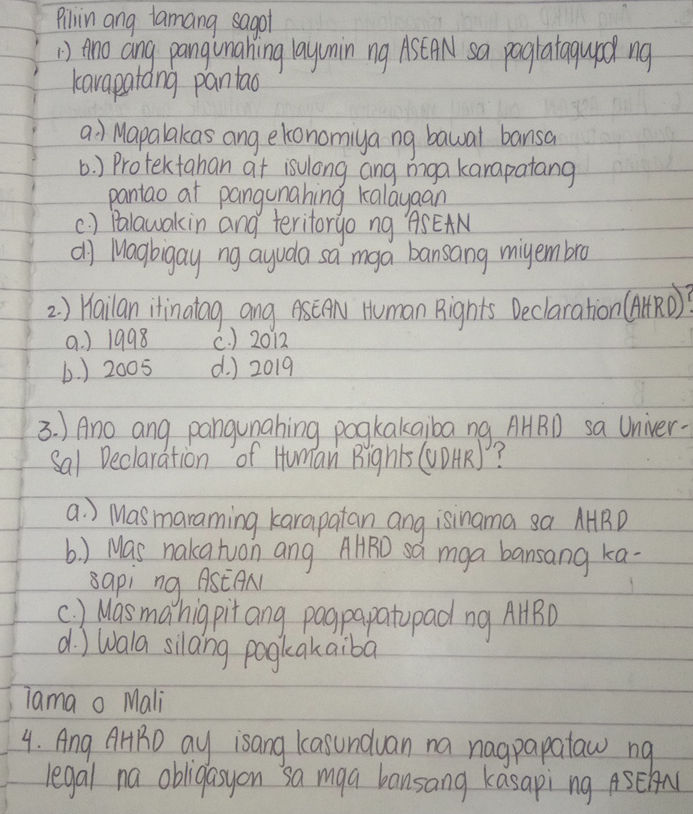 Piliin ang tamang sagot 1) Ano ang | StudyX