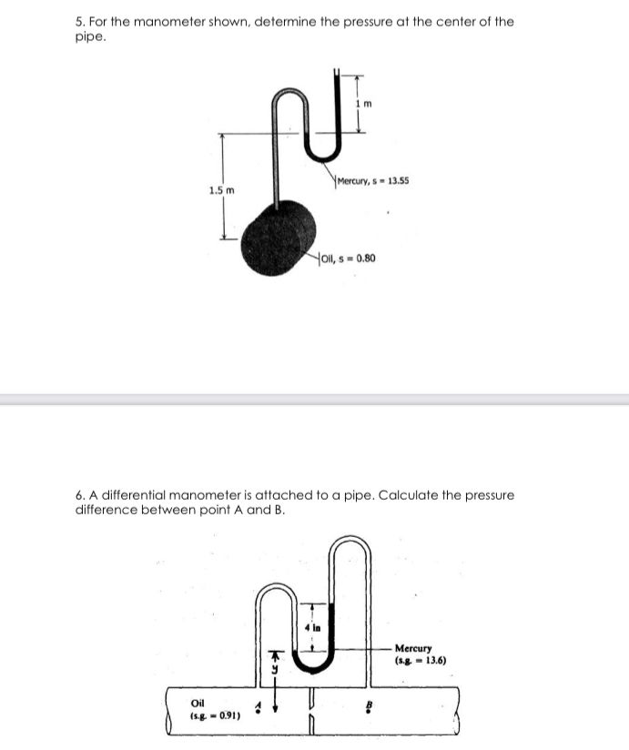 5. For the manometer shown, determine the | StudyX