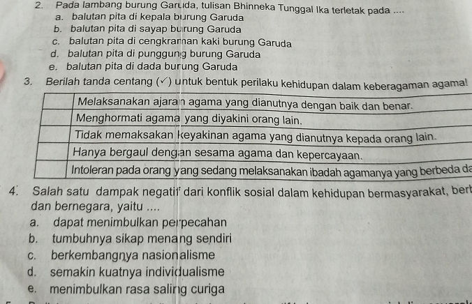 2. Pada lambang burung Garuda, tulisan | StudyX