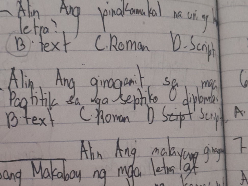 Alin Ang pinakamakal na uri ng letra? B. | StudyX