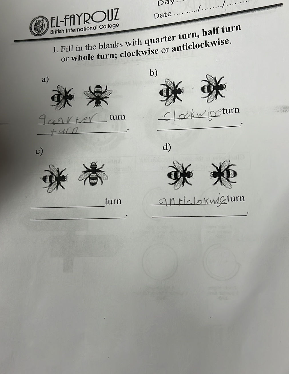 1. Fill in the blanks with quarter turn, | StudyX