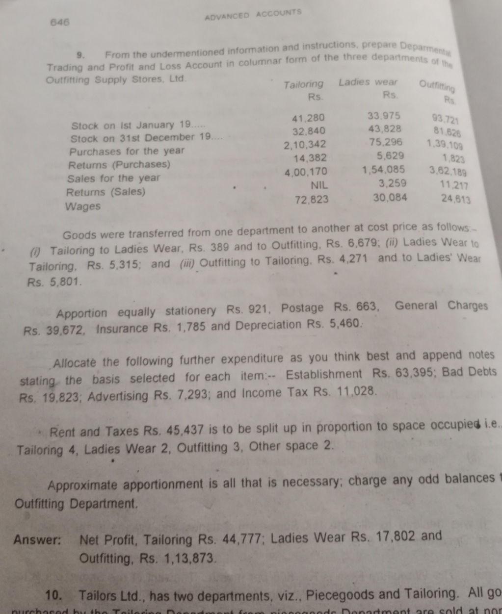 9. From the undermentioned information and | StudyX