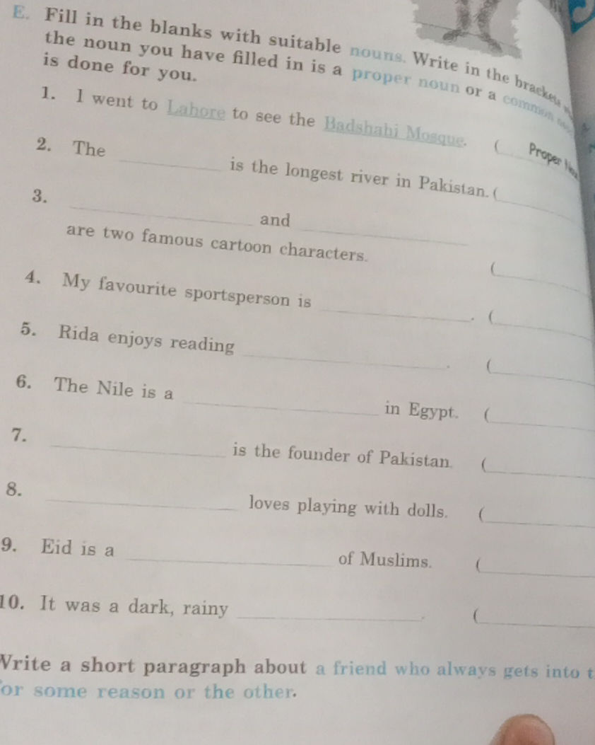 E. Fill in the blanks with suitable nouns. | StudyX