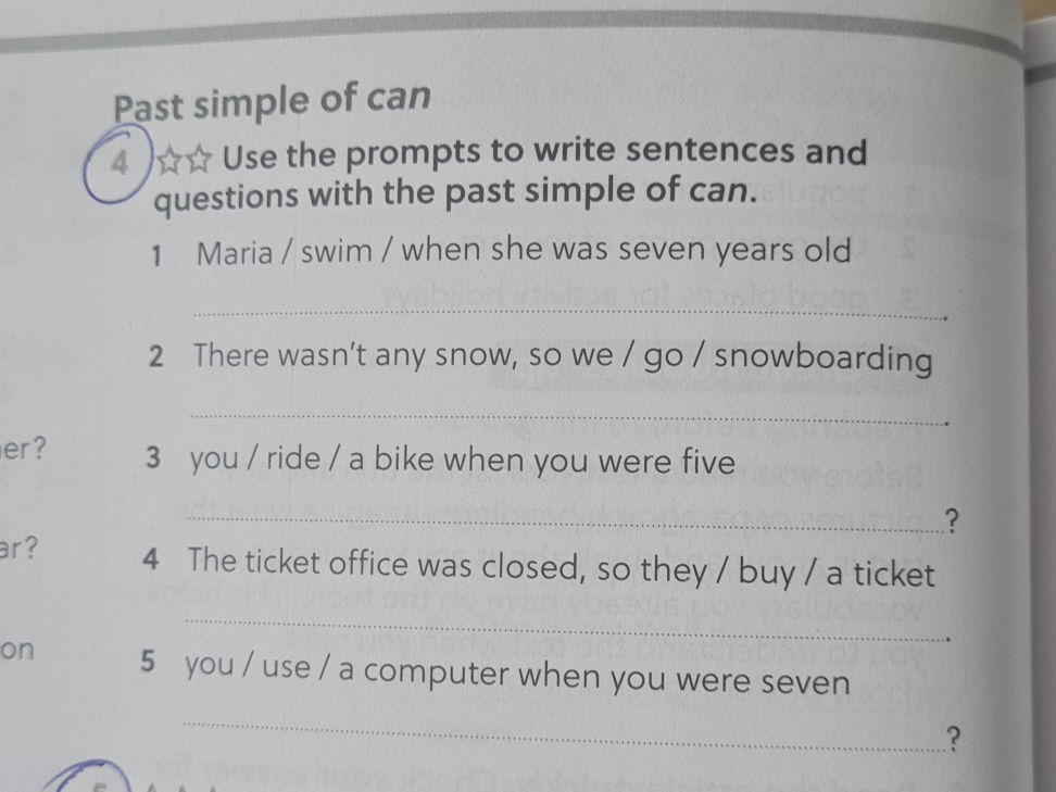 Past simple of can 4☆☆ Use the prompts to | StudyX