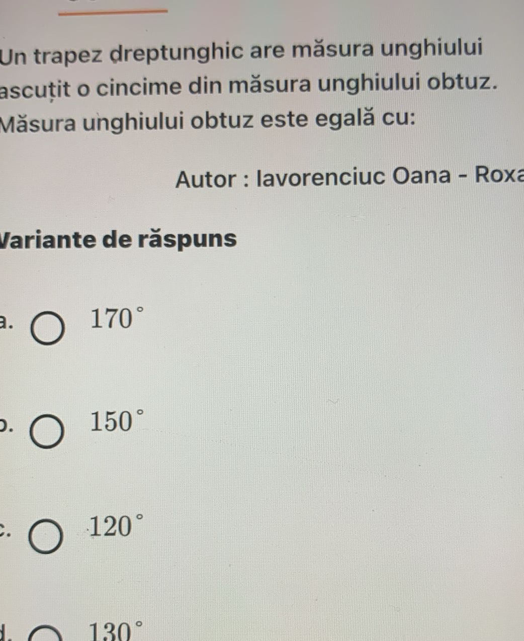 Un trapez dreptunghic are măsura unghiului | StudyX
