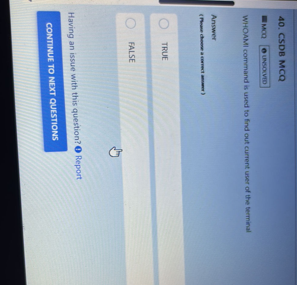 WHOAMI command is used to find out current | StudyX