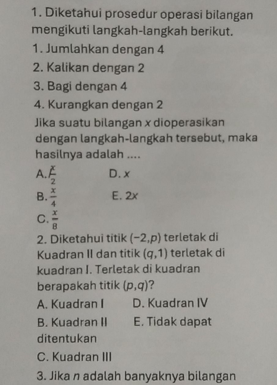 1. Diketahui prosedur operasi bilangan | StudyX