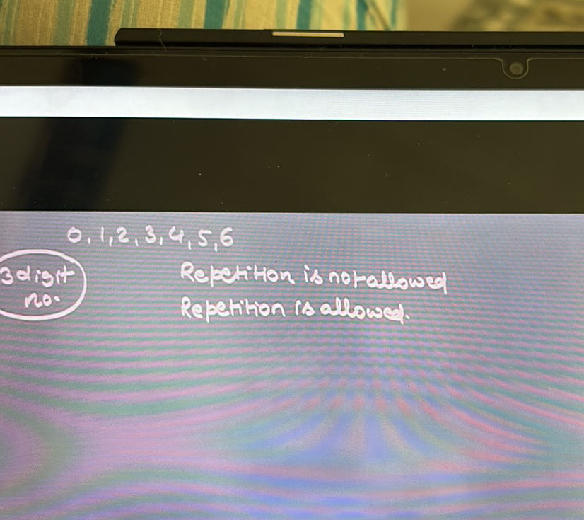 0, 1, 2, 3, 4, 5, 6 3 digit no. Repetition | StudyX