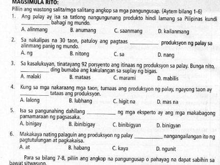 MAGSIMULA RITO: Piliin ang wastong | StudyX