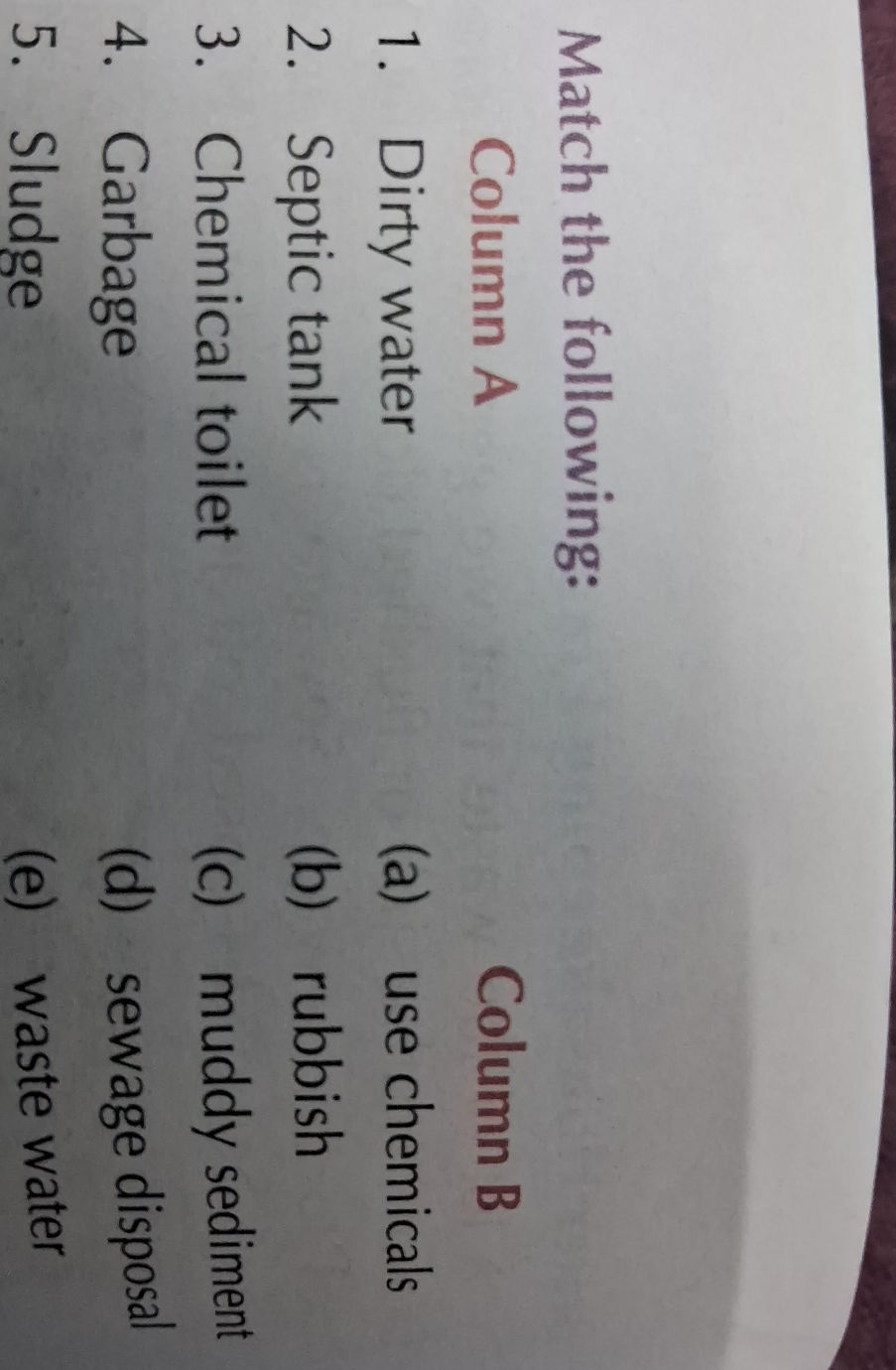 Match the following: Column A 1. Dirty | StudyX