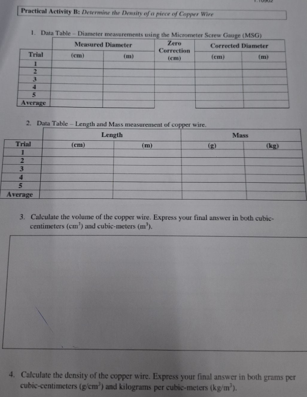 1. Data Table - Diameter measurements using | StudyX