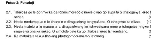 Potso 2: Fonoloji 2.1. Tlhalosa go le gonnye