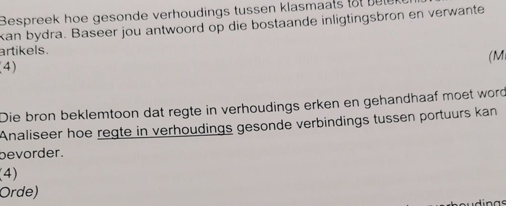 Bespreek hoe gesonde verhoudings tussen | StudyX