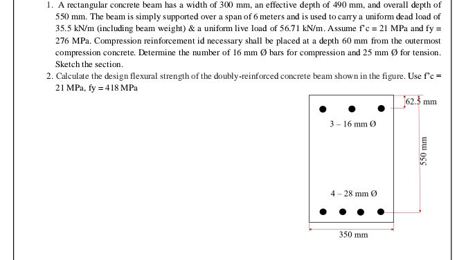 1. A rectangular concrete beam has a width | StudyX