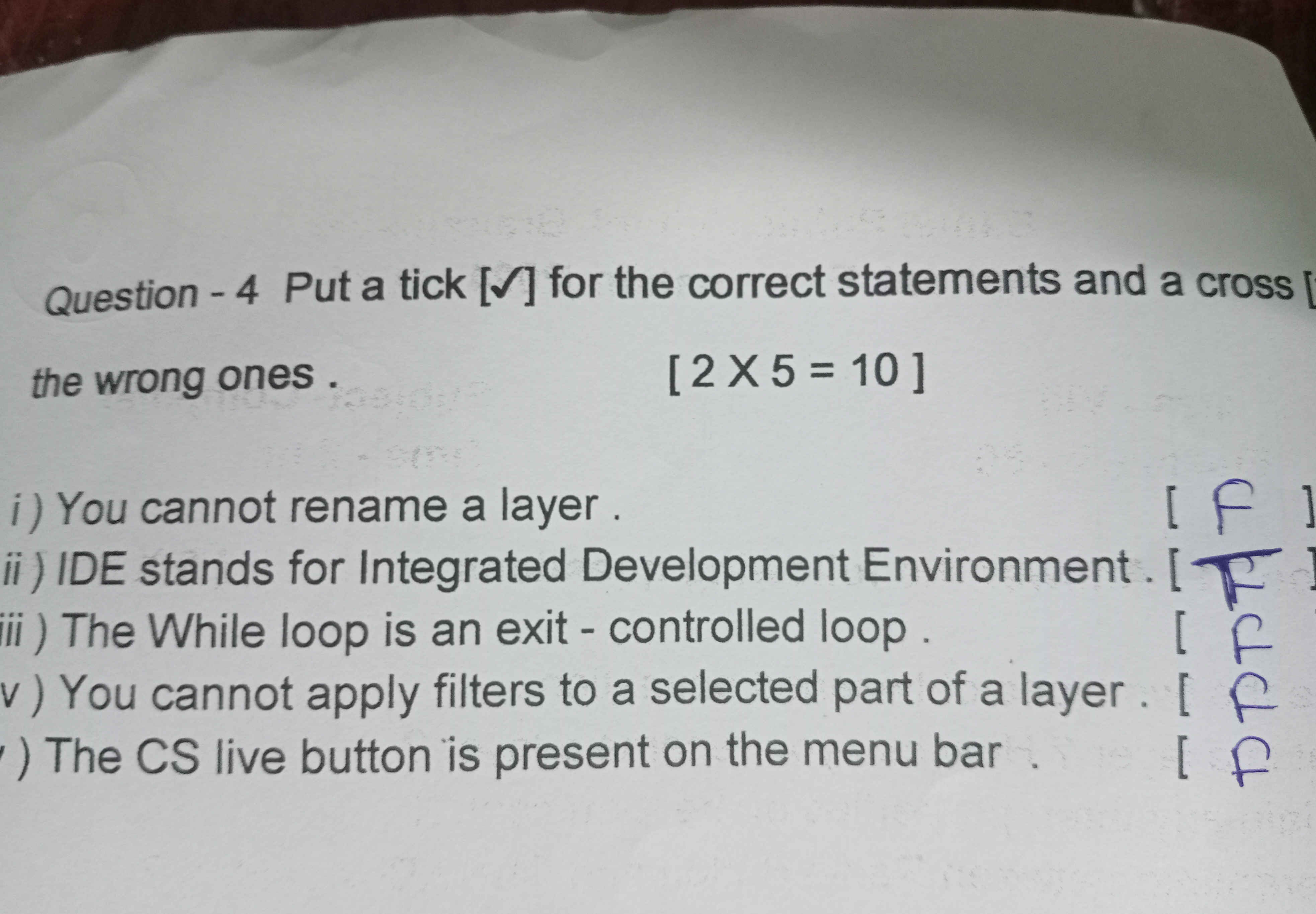 Question - 4 Put a tick [ ] for the correct | StudyX