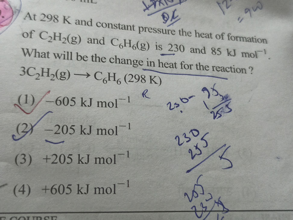 At 298 K and constant pressure the heat of | StudyX