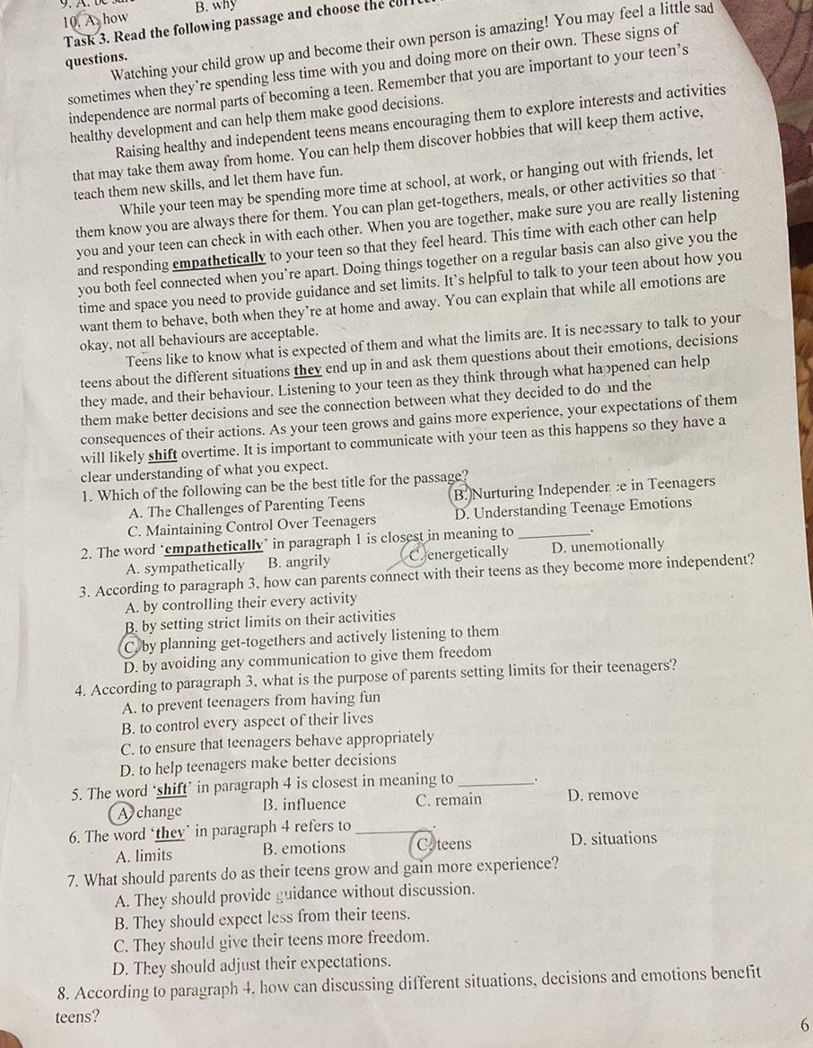 Task 3. Read the following passage and | StudyX