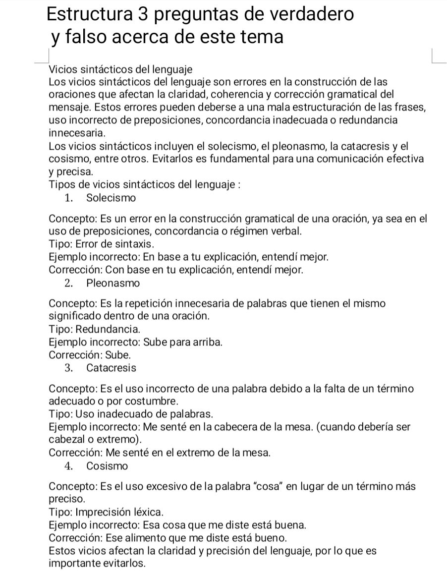 Estructura 3 preguntas de verdadero y falso | StudyX