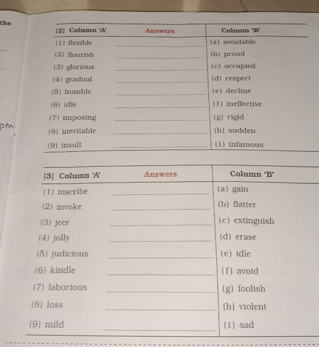 Match the words in Column 'A' with their | StudyX