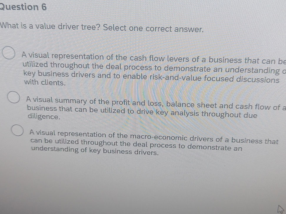 What is a value driver tree? Select one | StudyX