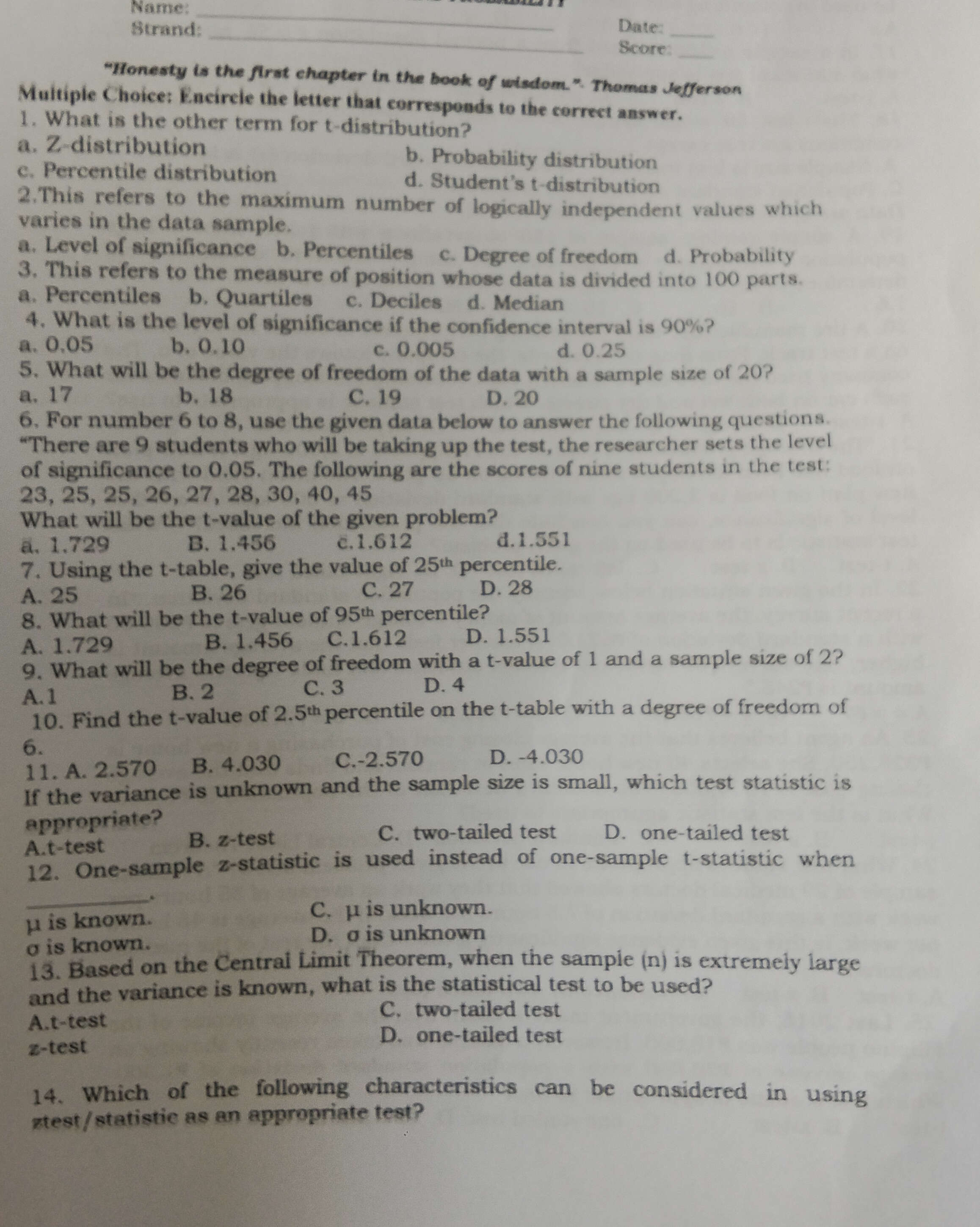 Multiple Choice: Encircle the letter that | StudyX