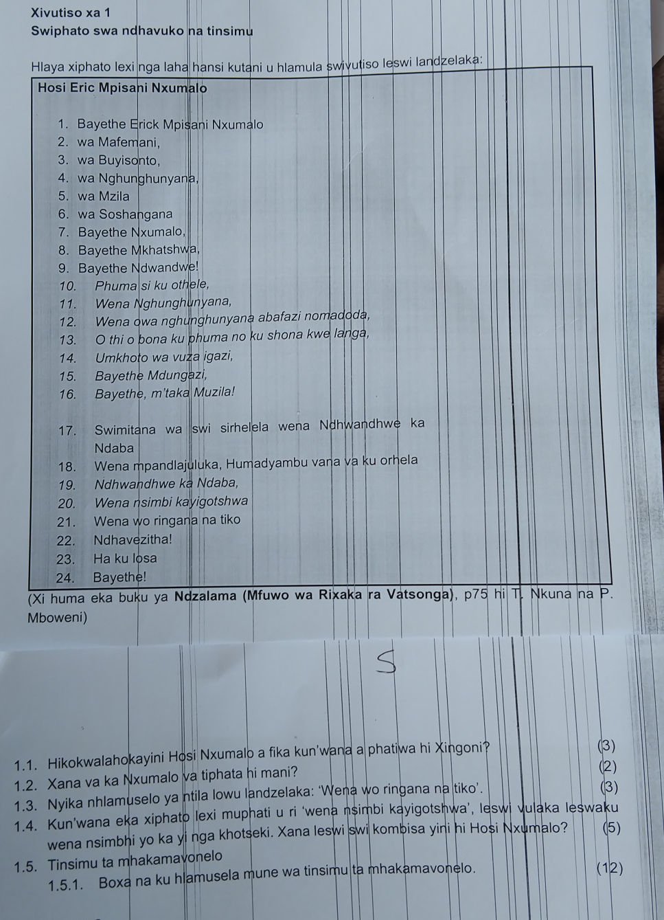 Xivutiso xa 1 Swiphato swa ndhavuko na | StudyX