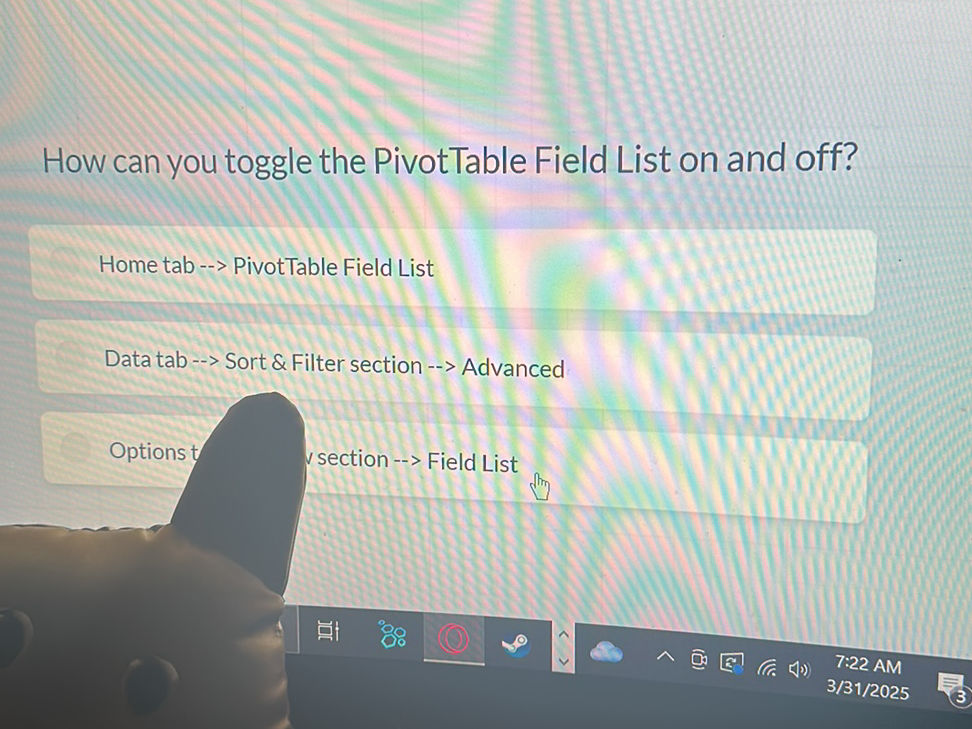 How can you toggle the PivotTable Field List | StudyX