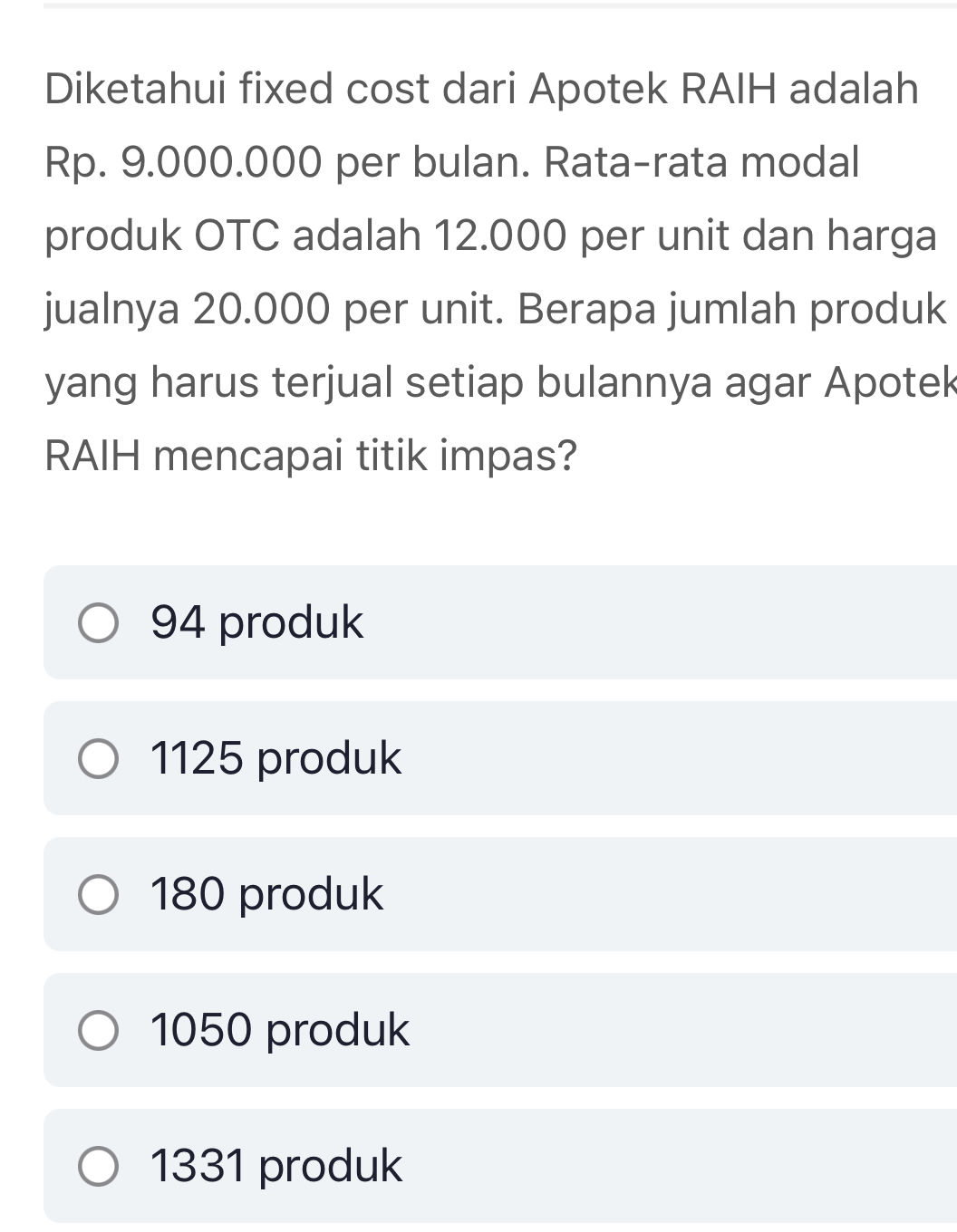 Diketahui fixed cost dari Apotek RAIH adalah | StudyX