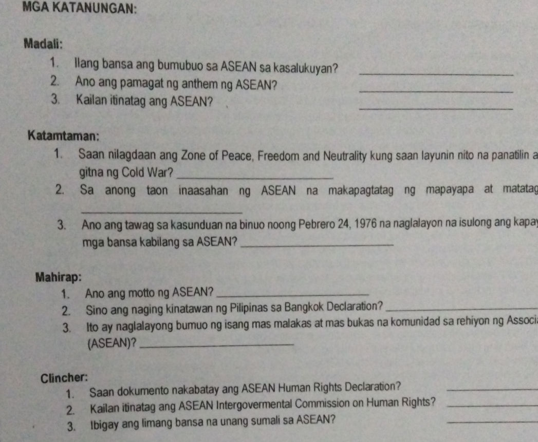 MGA KATANUNGAN: Madali: 1. Ilang bansa ang | StudyX