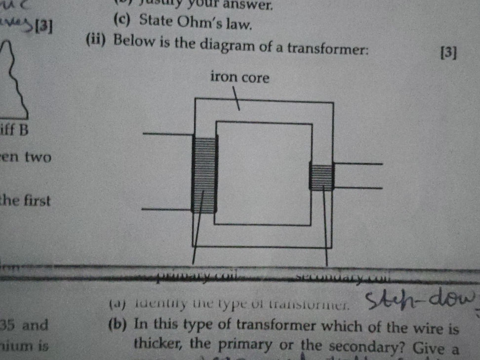 (ii) Below is the diagram of a transformer: | StudyX