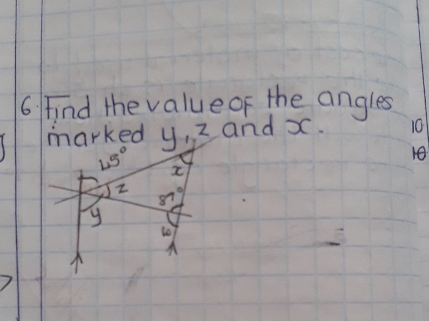 6. Find the value of the angles marked y, z | StudyX