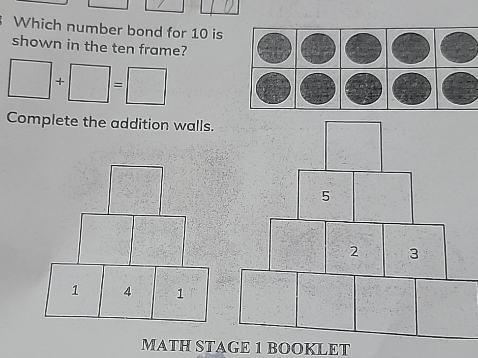 Which number bond for 10 is shown in the ten | StudyX