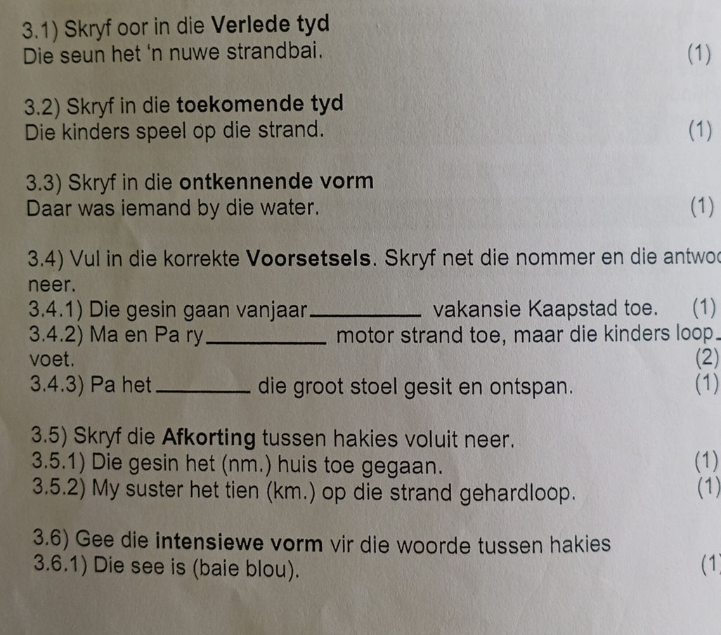 3.1) Skryf oor in die Verlede tyd Die seun | StudyX