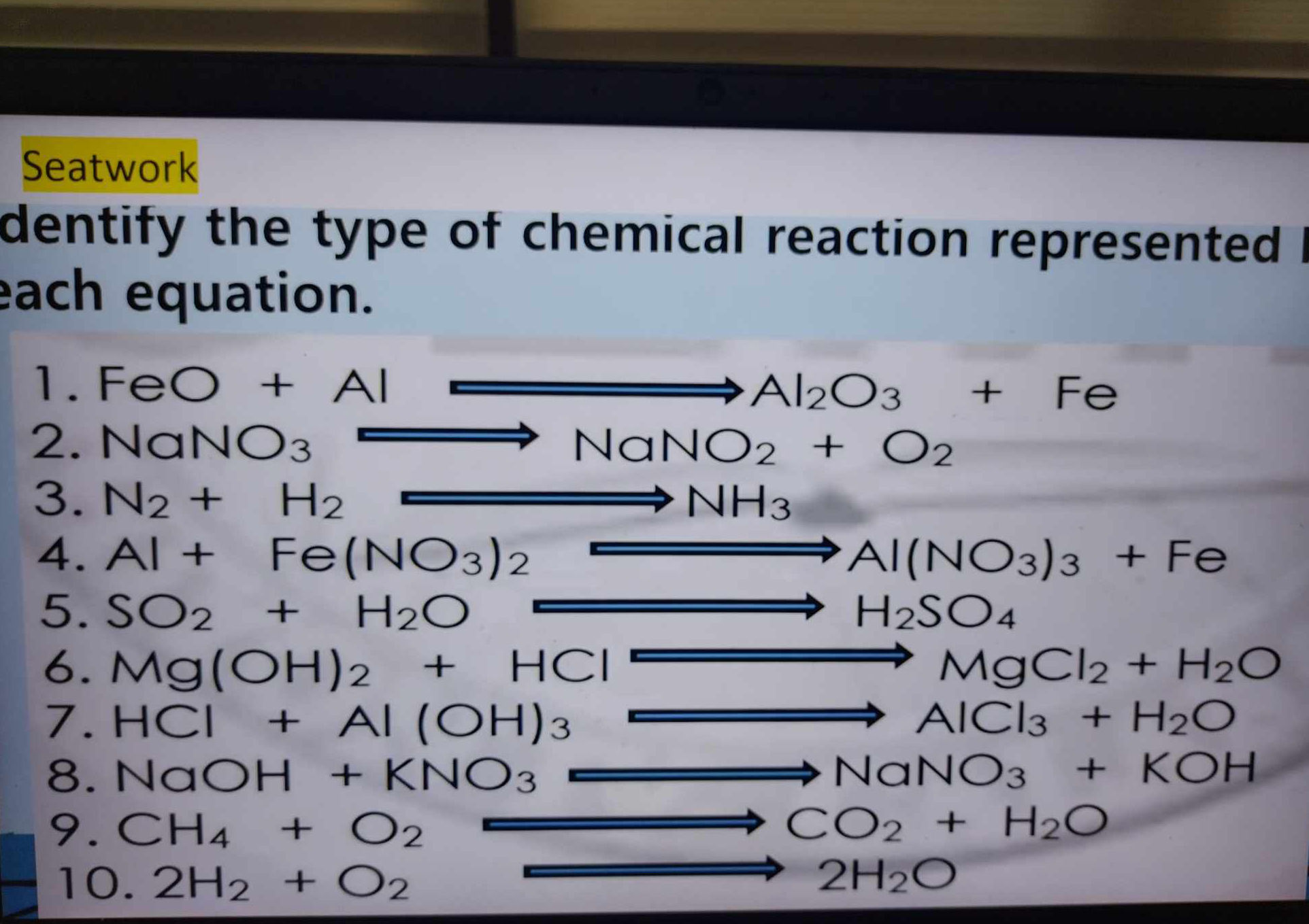 Identify the type of chemical reaction | StudyX