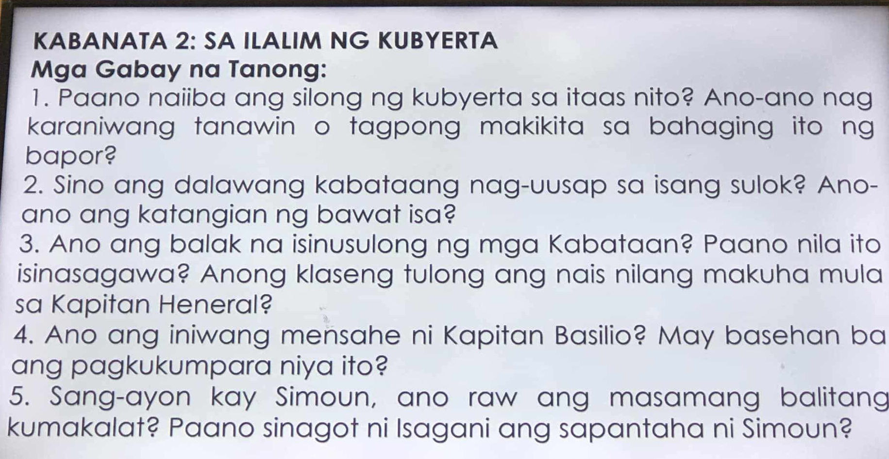 KABANATA 2: SA ILALIM NG KUBYERTA Mga Gabay | StudyX