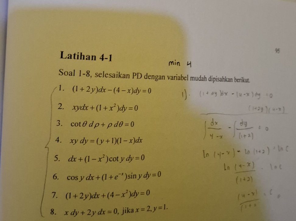 Latihan 4-1 Soal 1-8, selesaikan PD dengan | StudyX